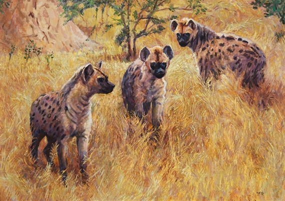 Zakkie Eloff | Three hyenas | MutualArt