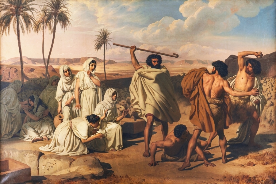 Eugène Roger | Moses defending the daughters of Jethro at the Well ...