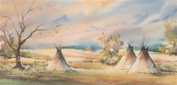 Howard Rees | An Untitled Landscape with Tipis | MutualArt