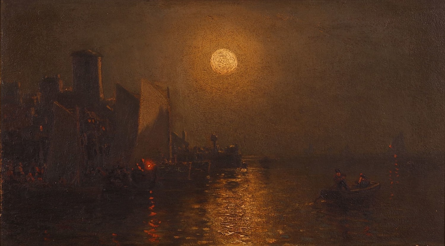 Ralph Albert Blakelock | A Moonlit Castle harbour | MutualArt