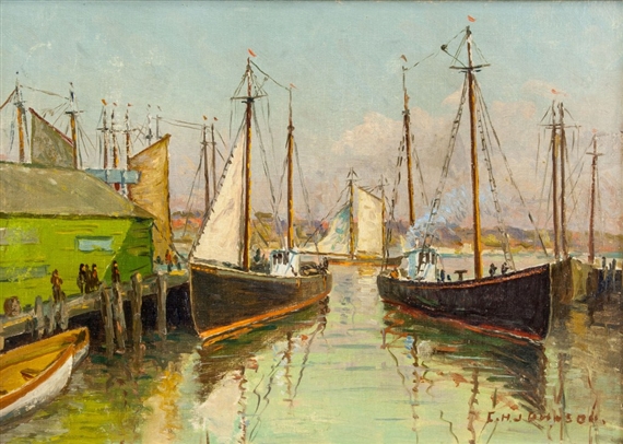 C.H. Johnson | Sailboats in harbor | MutualArt