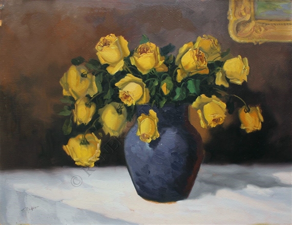 Tadeusz Radwan | Zólte róze w wazonie | MutualArt