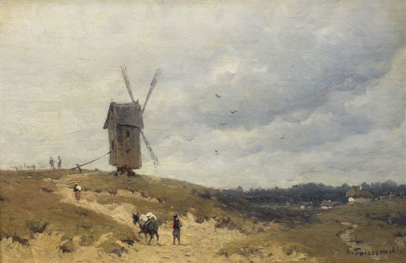 Aleksander Piotr Swieszewski | LANDSCAPE WITH WINDMILL | MutualArt