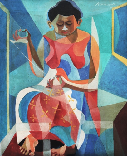 Vicente Manansala | Ang Magbabayo (Pounding Rice) (1979) | MutualArt