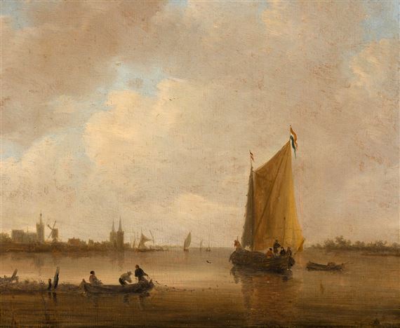 Willem Van Diest | Fishermen hauling their nets in a river estuary, a ...
