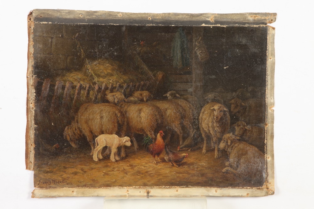 Francis Wheaton | BARN INTERIOR WITH SHEEP AND CHICKENS | MutualArt