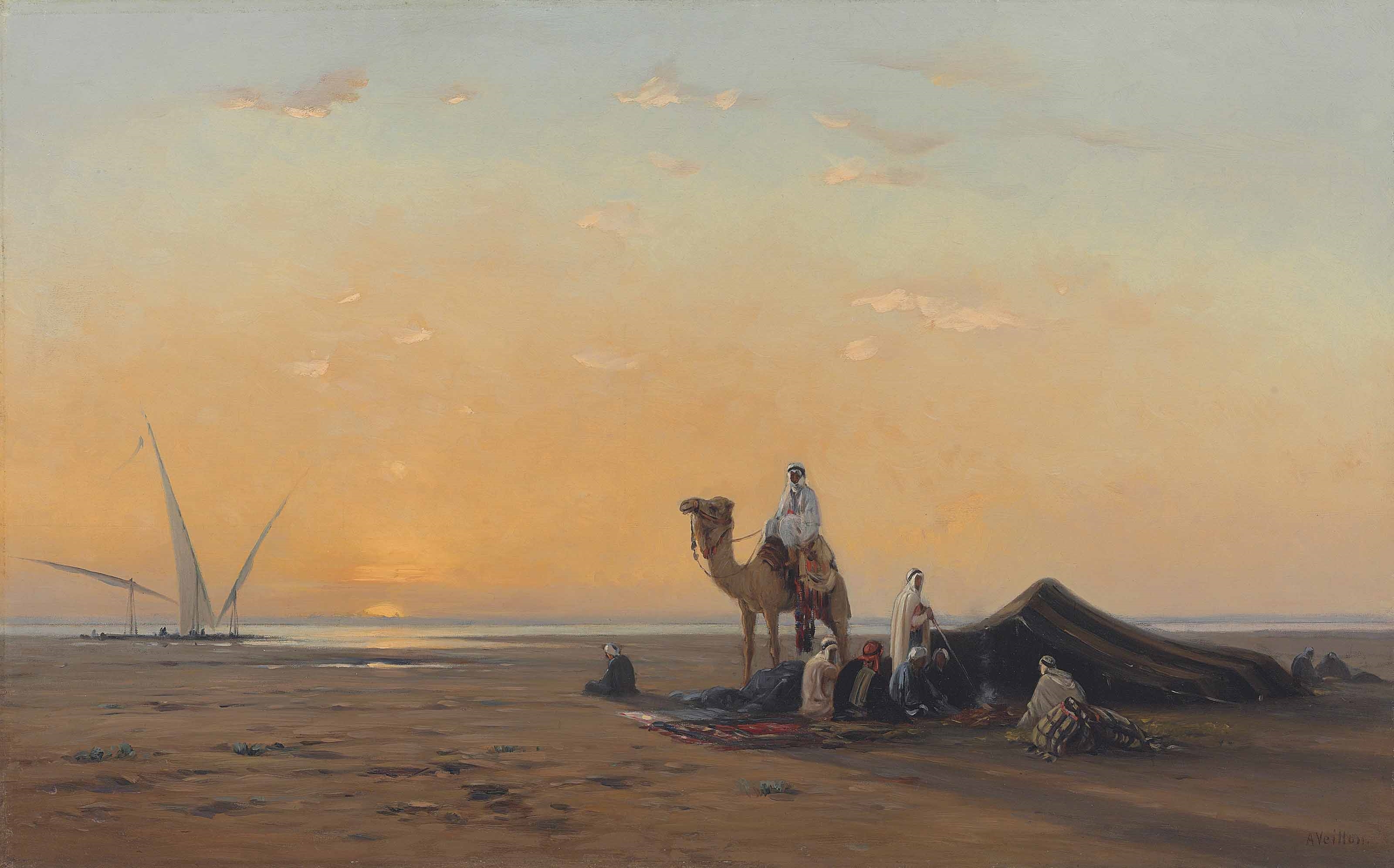 Louis-Auguste Veillon | Arab encampment by the Nile | MutualArt