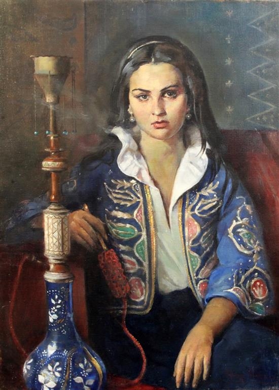 Max Moreau | Turkish Woman Smoking a Huqqa Pipe | MutualArt