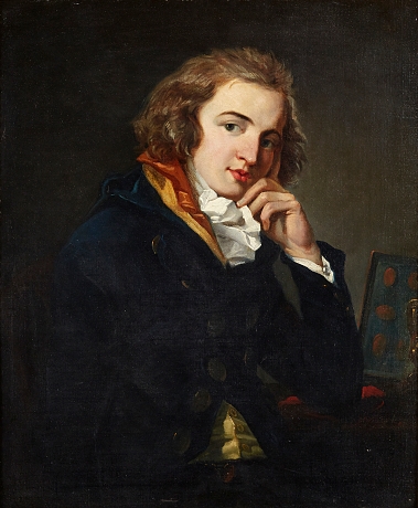 Józef Grassi | Portrait of a young man with blond curled hair in ...