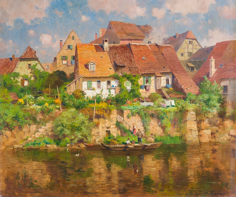 Adolf Gustav Thamm | Alte Häuser am Neckarufer in Besigheim. | MutualArt