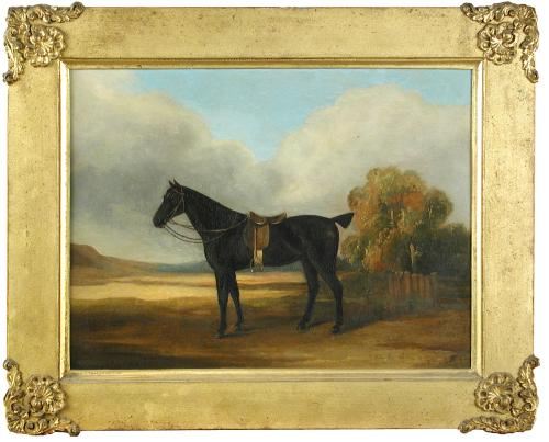 W.J. Gilbert | A saddled dark bay hunter in a landscape | MutualArt