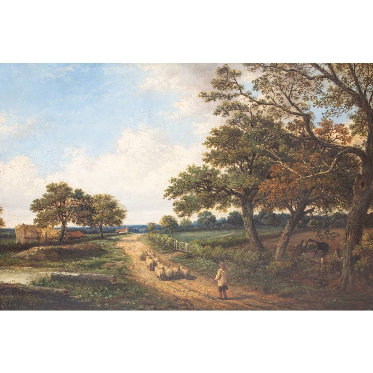 Arthur James Stark | a shepherd driving his flock of sheep along a lane ...