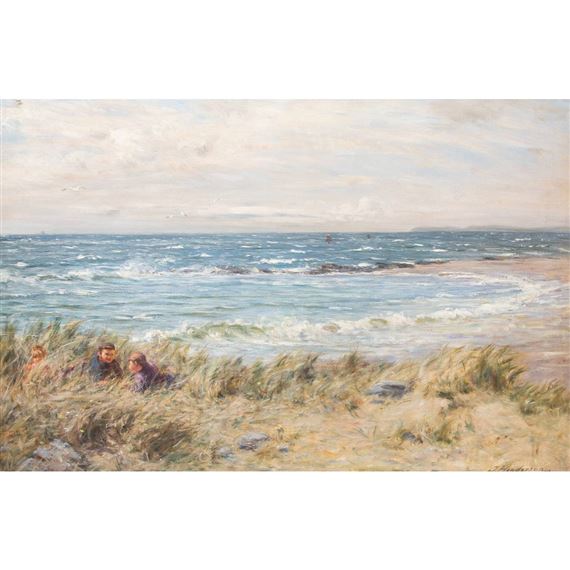 Joseph Henderson | a beach scene with children among the dunes | MutualArt
