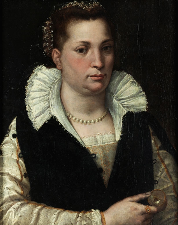 Prospero Fontana | Portrait of a lady, half-length, in a black silk ...