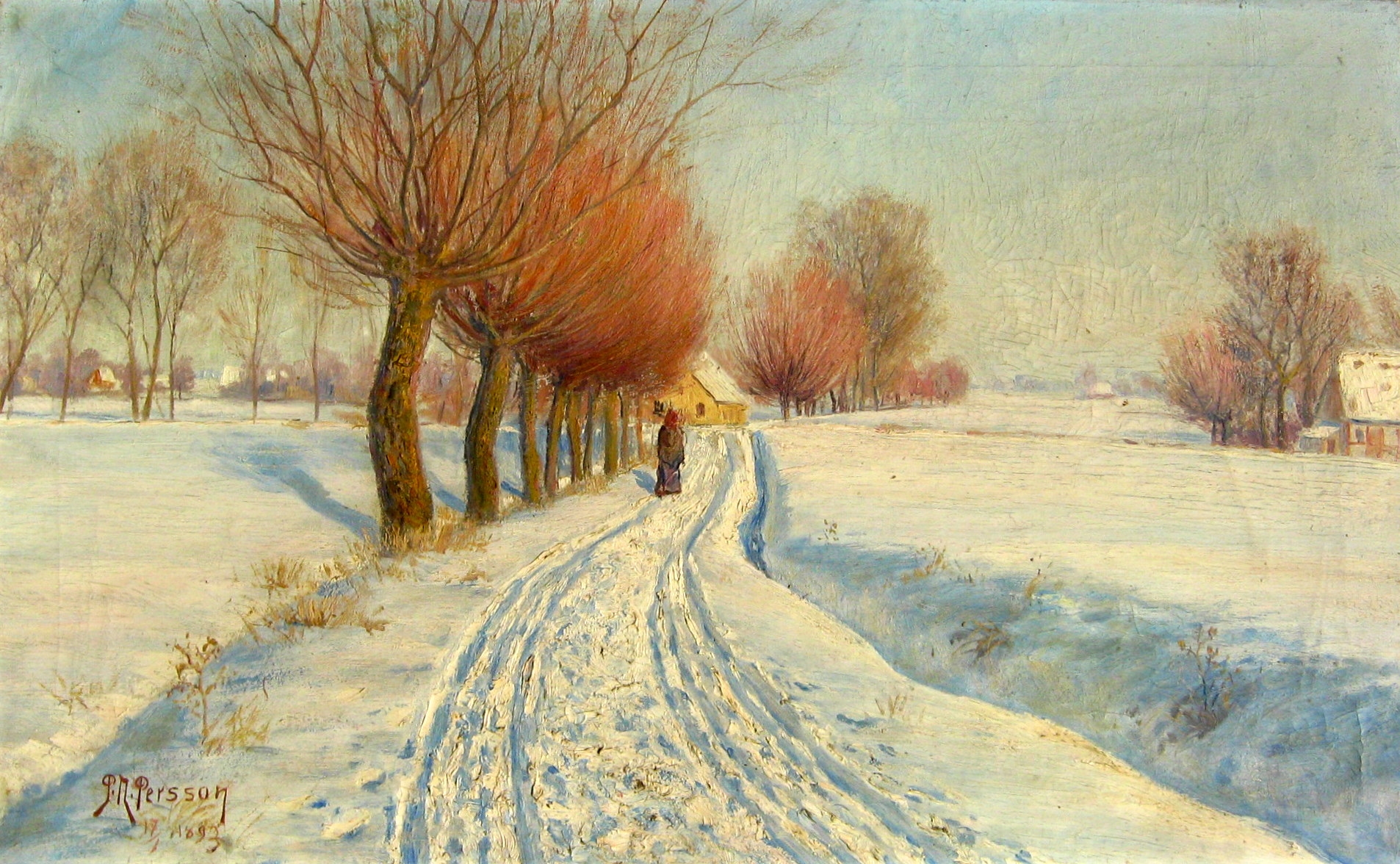 Peter Adolf Persson | Snow Covered Farm Landscape (1892) | MutualArt