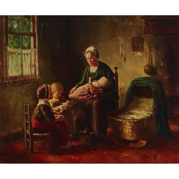 Cornelis Groeneveld | MOTHER AND CHILDREN IN A SUNNY KITCHEN | MutualArt