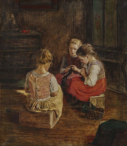 Walter Firle | Drei strickende Mädchen | MutualArt
