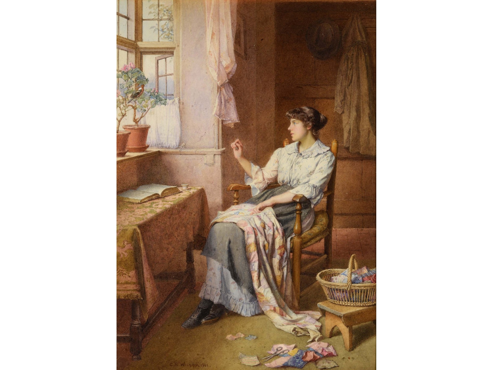 Charles Edward Wilson | An elegant lady seated on a bench with a po ...