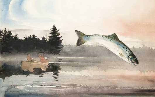 Chet Reneson | lake trout jumping with two men in a row boat fishing ...