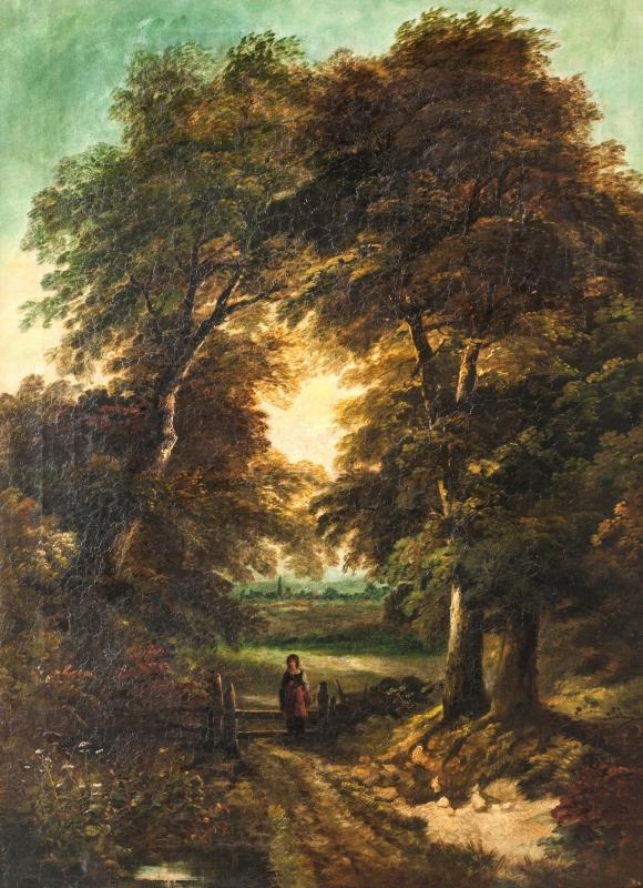 John Joseph Barker | Woodland Path with a Young Woman | MutualArt