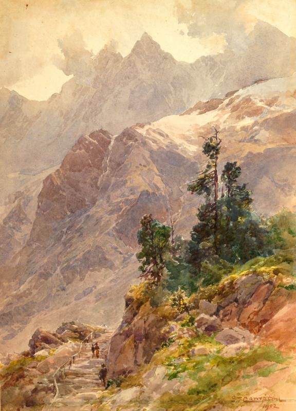 Edward Theodore Compton | Mountain path (recto) and Mountain vista ...