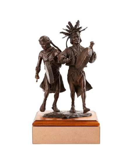Russell Bowers | Two Native American dancers with drums | MutualArt