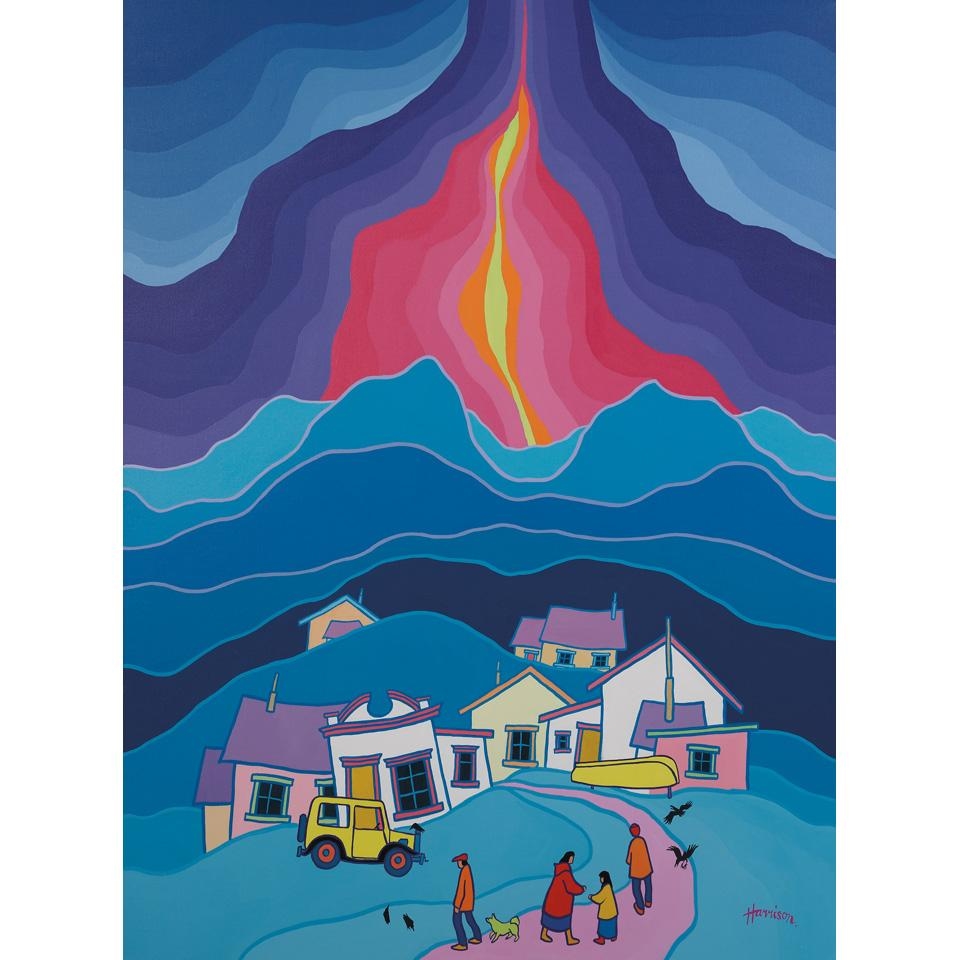 Ted Harrison | SLUMBERING VILLAGE (1987) | MutualArt