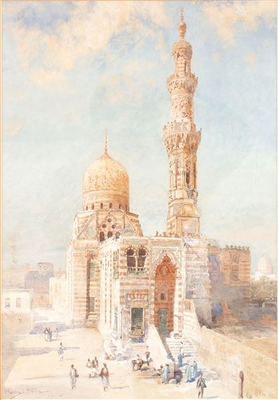Harry Fenn | Orientalist landscape of many figures to mosque | MutualArt