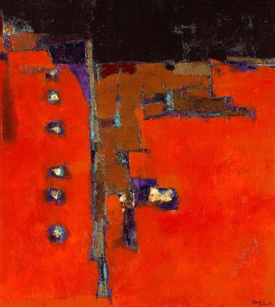 Umi Dachlan | Abstraksi Bidang Merah dan Noktah Emas (1991) | MutualArt
