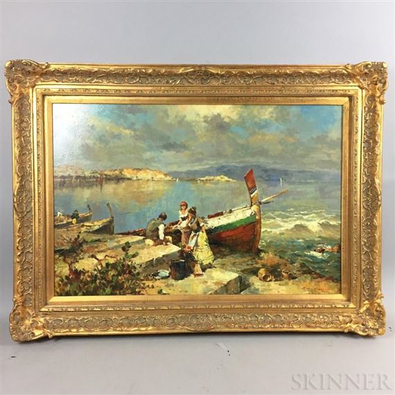 Frederick Lester Sexton | Italian Scene of Figures and Boats by the ...