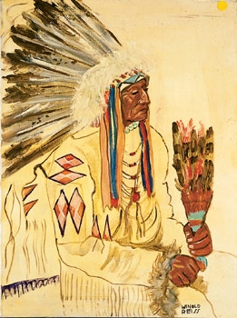 Winold Reiss | CHIEF BUFFALO HIDE; BOB RIDING HORSE AND CHIEF SHOT BOTH ...