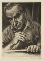 Isac Friedlander | Self-Portrait with Etching Needle (1950) | MutualArt