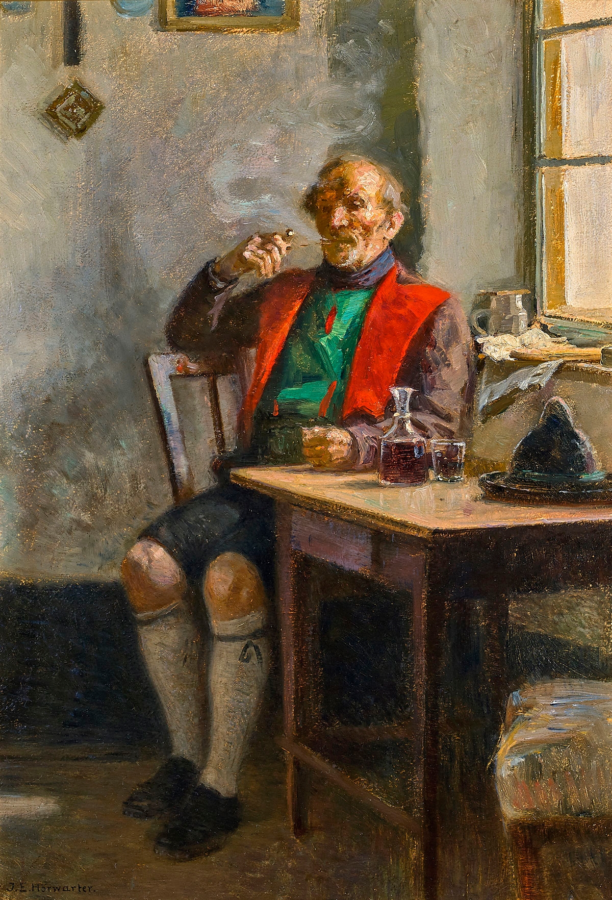 Josef Eugen Hörwarter | A portrait of a man smoking a pipe | MutualArt
