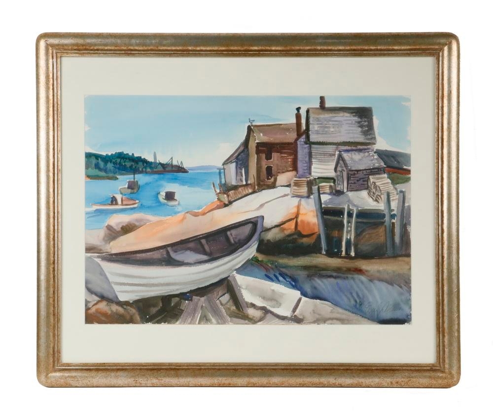 Emily Muir | Fish Houses and Skiff on Jacks | MutualArt