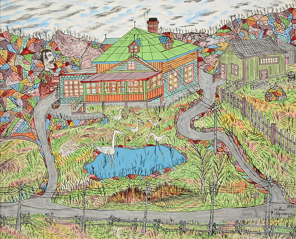 Arthur Villeneuve | Maison et bâtiment dans un paysage (1969) | MutualArt