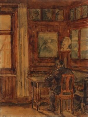 Helga Ancher | Brøndum i sin stue paa Skagen (1915) | MutualArt