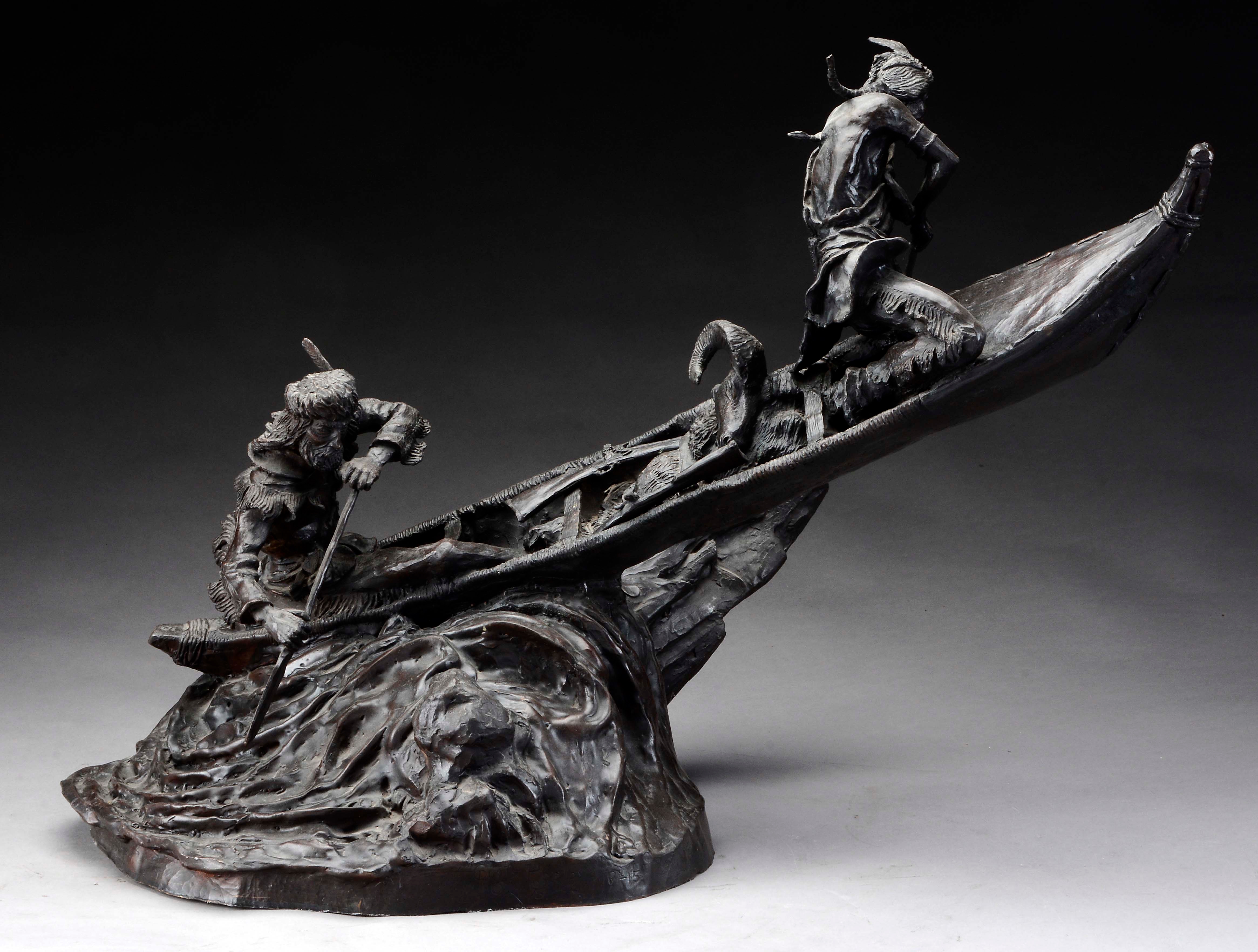 Rusty Phelps | Hunter and Native American in Canoe (1983) | MutualArt