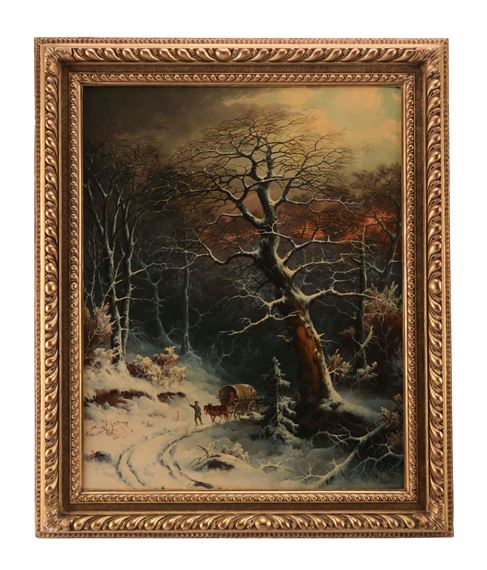 John J. Zang | Two Cranes Wading at Sunset | MutualArt