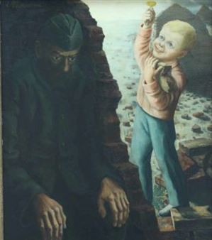 Dettmann Edith | Soldat und Kind in Ruinenlandschaft | MutualArt