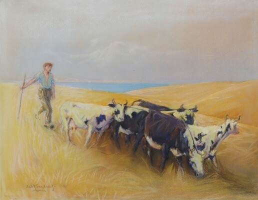 Arild Rosenkrantz | A heardsman with his cows | MutualArt