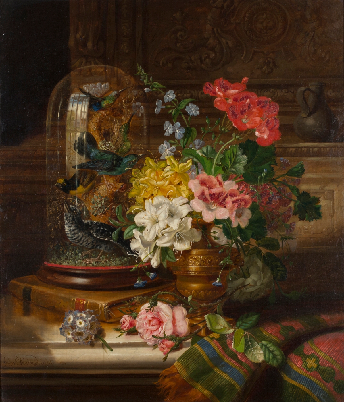 William John Wainwright | Still Life of a Flower-charged Urn beside a ...