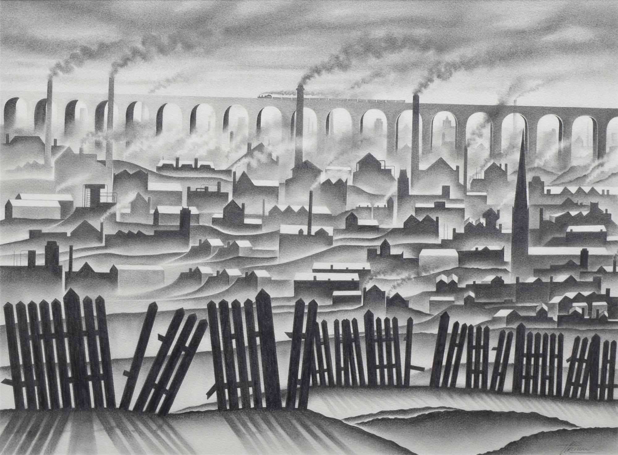 Trevor Grimshaw | Townscape with viaduct | MutualArt