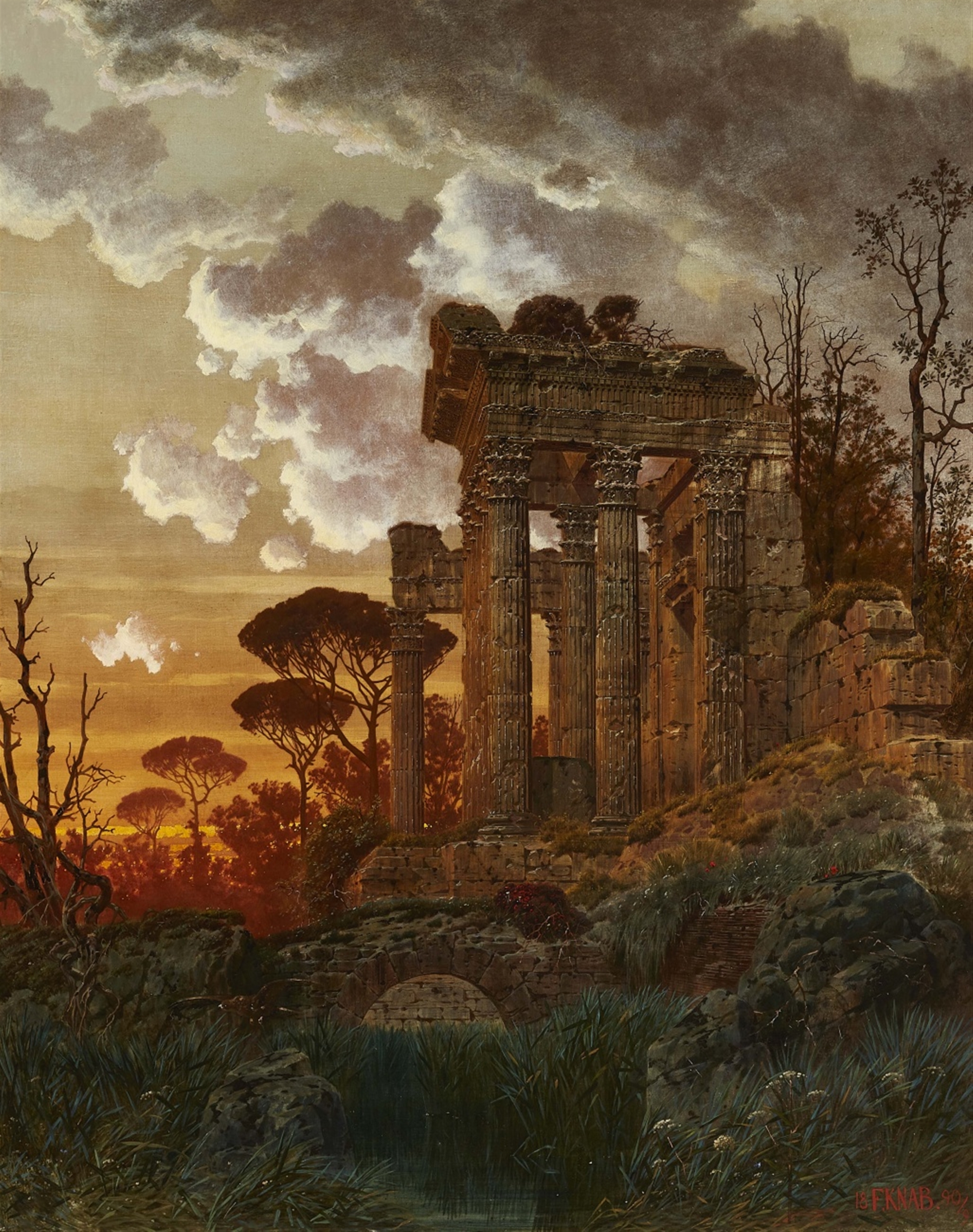 Ferdinand Knab | Evening Landscape with Ancient Temple Ruins | MutualArt