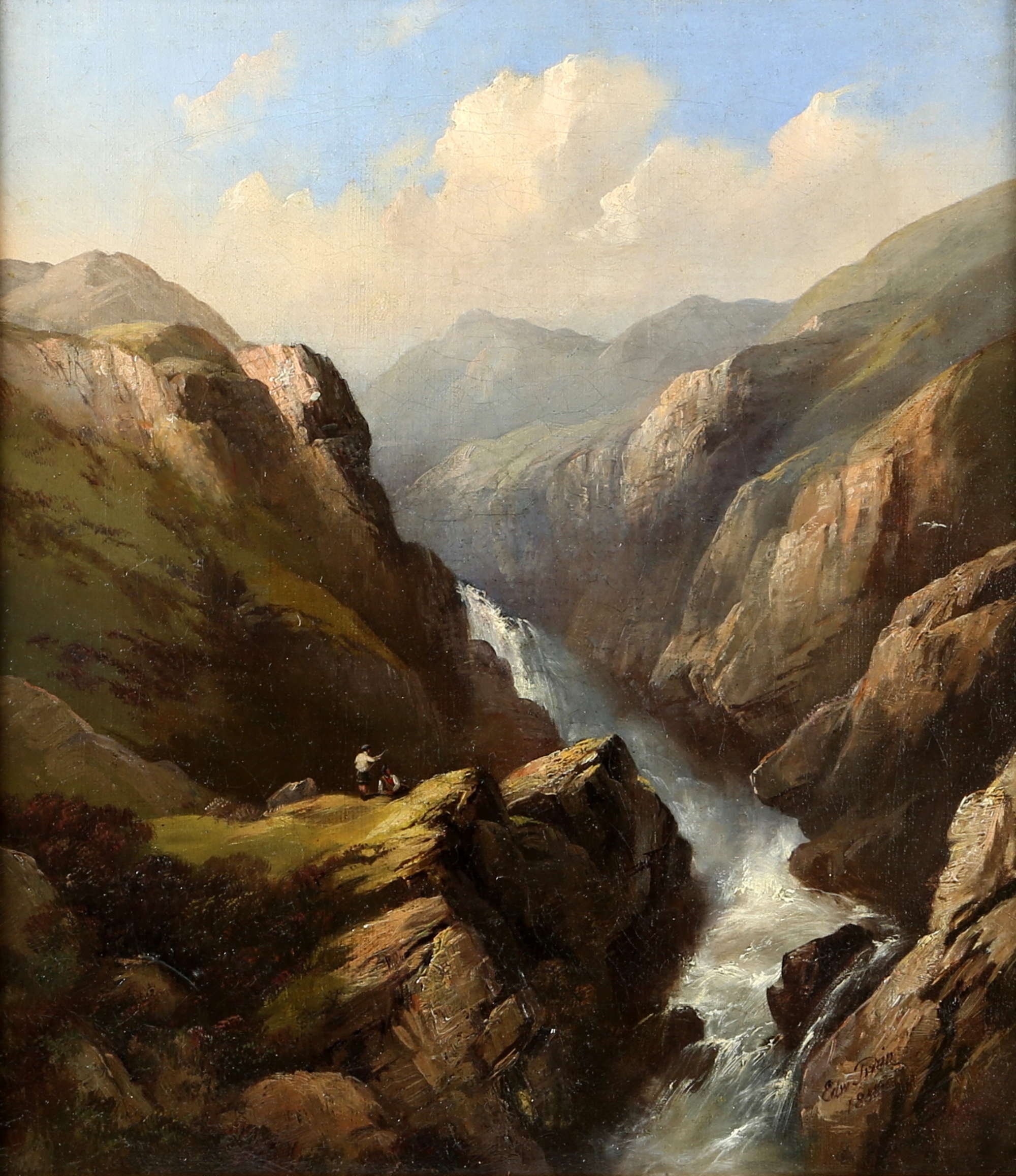 Edward Train | Figures in a highland landscape with cliffs and ...