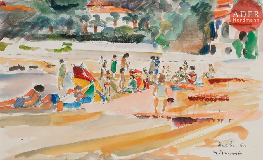 Pierre Pruvost | Antibes, plage animée (1960) | MutualArt