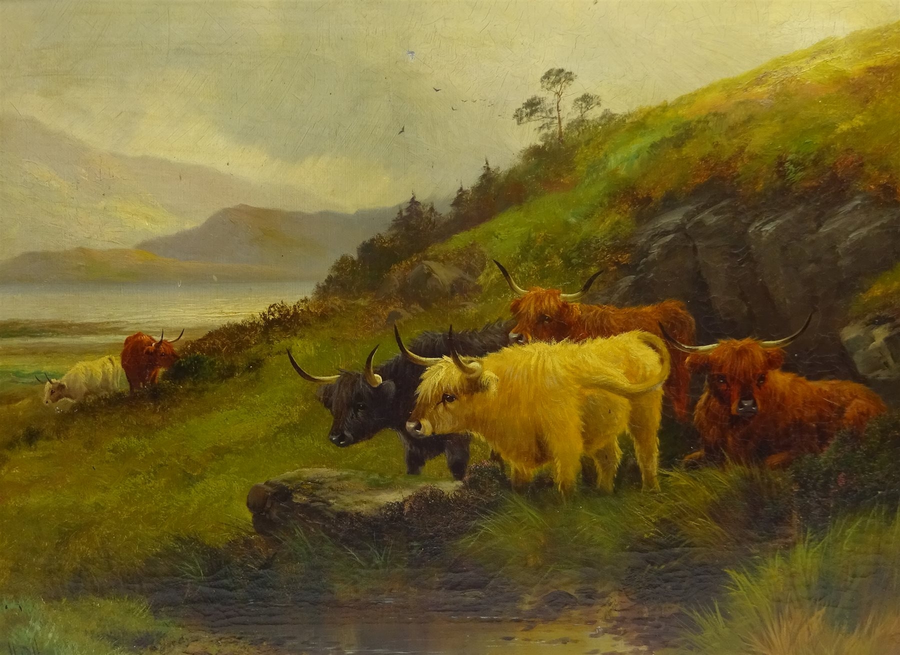H. R. Hall | Highland Cattle Loch Lubnaig after Rain | MutualArt