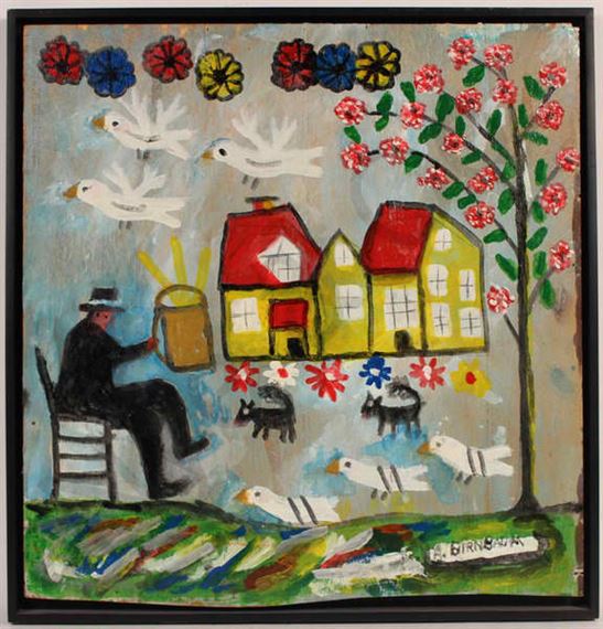 Aaron Birnbaum | Yellow Building Farm Landscape | MutualArt