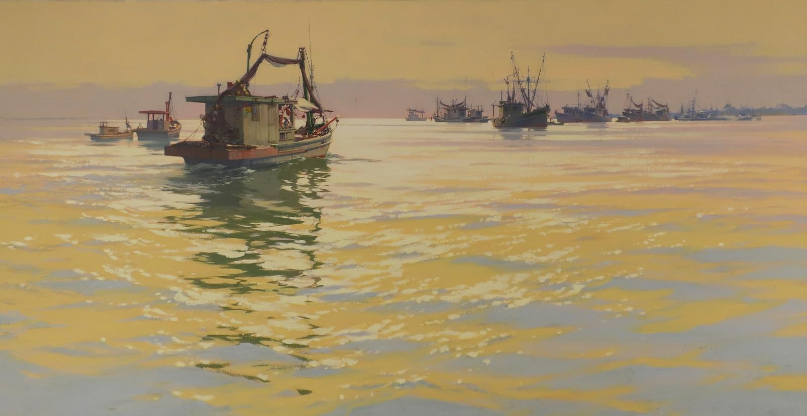 Carl G.Evers | Shrimp Boats in Harbor | MutualArt