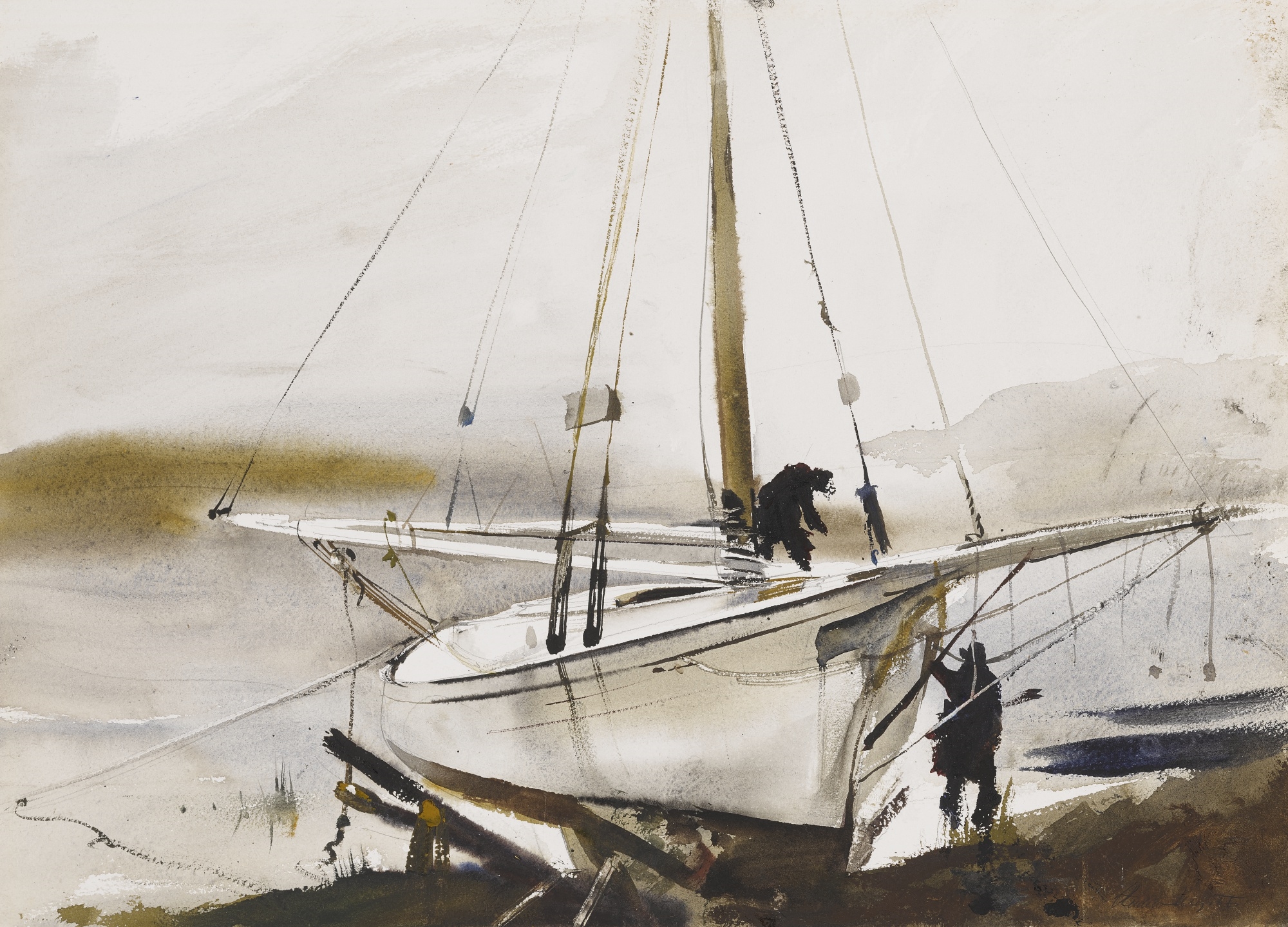 Andrew Wyeth | PAINTING THE SLOOP (1948) | MutualArt