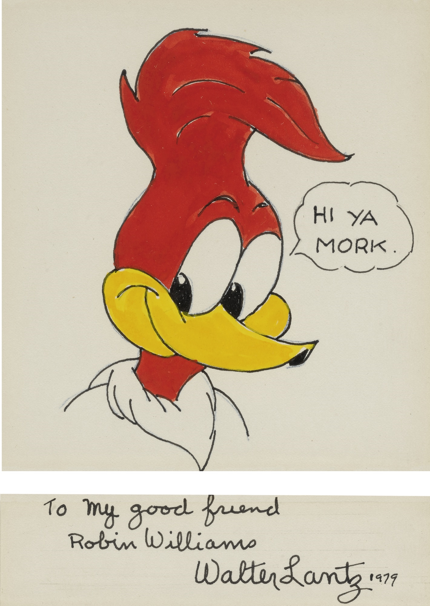 Walter Lantz | WOODY WOODPECKER DRAWING AND PHOTOGRAPH (1979) | MutualArt